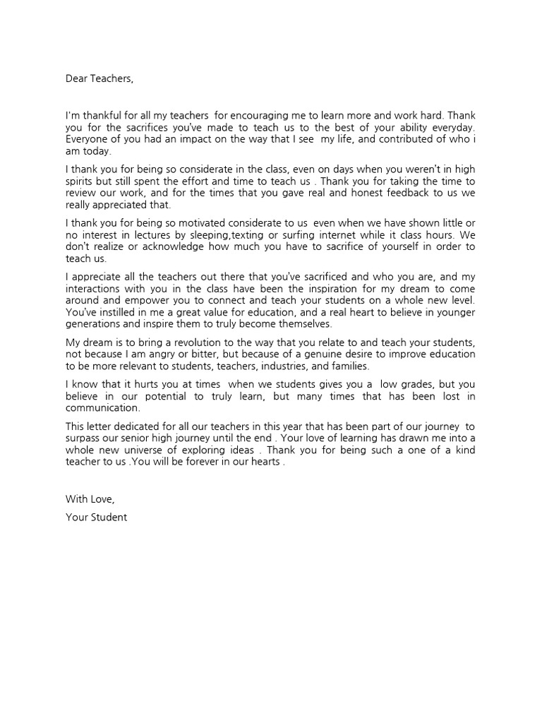 An Open Letter To My Teachers | PDF | Career & Growth | Wellness