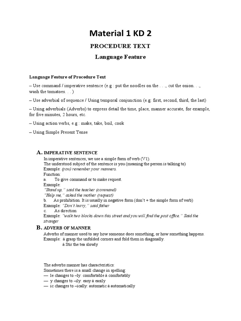 Material 1 PROCEDURE TEXT-LANGUAGE FEATURE | PDF | Adverb | Grammatical ...