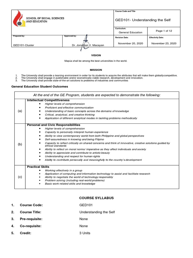 Revised 2020-Syllabus-GED101-Understanding-the-Self - 70 | PDF ...