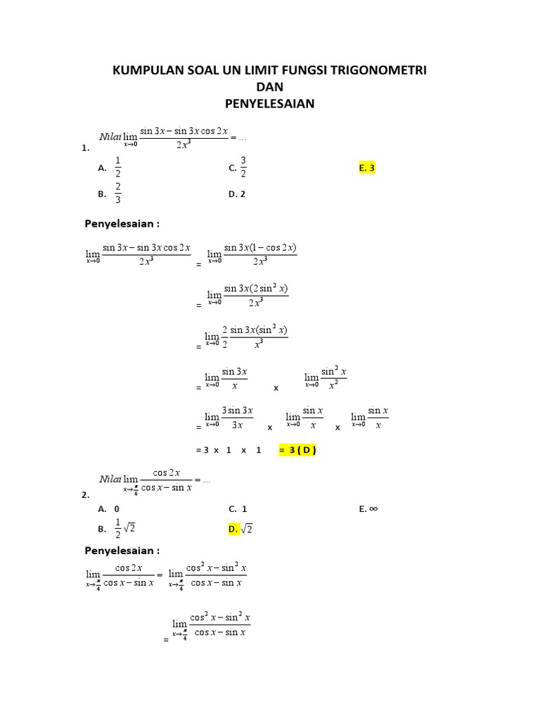 Kumpulan Soal Limit Trigonometri | PDF | Metode & Bahan Ajar