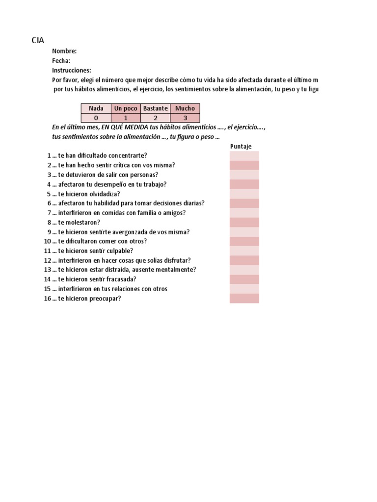 CIA - Clinical Impairment Assessment Questionnaire | PDF