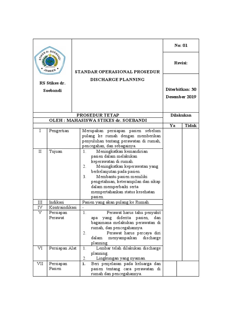Sop Discharge Planing | PDF