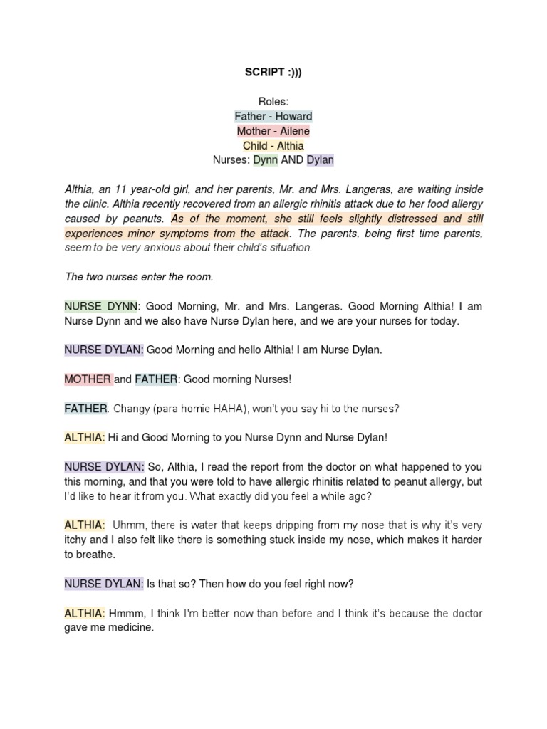 Group DR - Script - Allergic Rhinitis (Peanut Allergy) Health Education ...