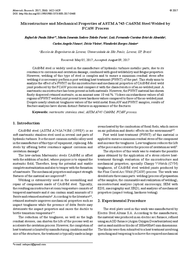 Microstructure and Mechanical Properties of ASTM A743 CA6NM Steel ...