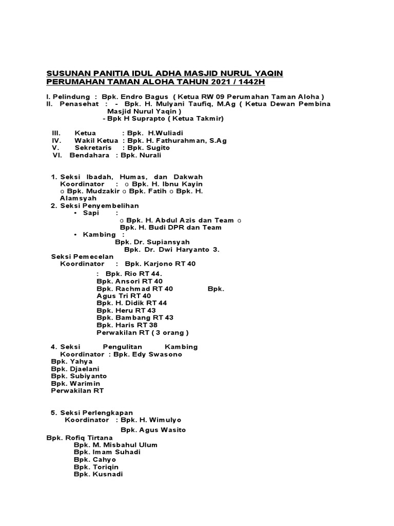 Susunan Panitia Idul Adha | PDF