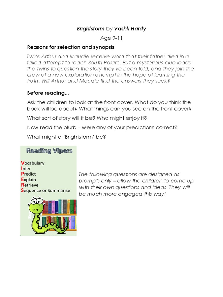 Brightstorm by Vashti Hardy - A Book Based Unit Ages 9-11 - VIPERS ...