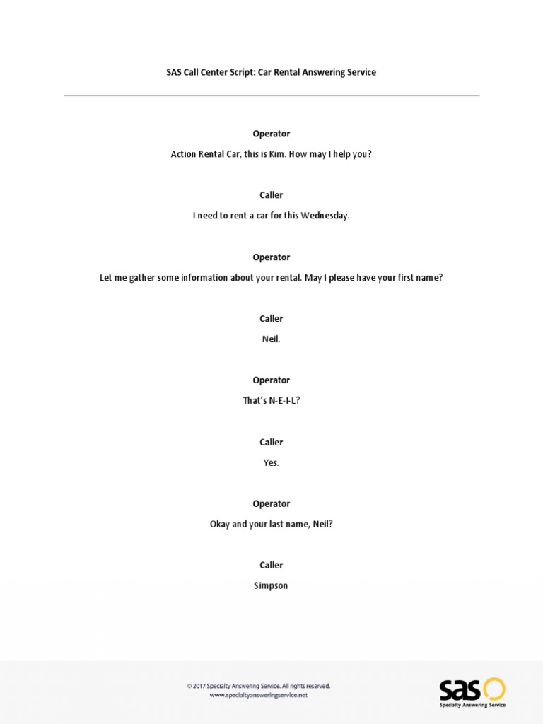 Sample Call Center Script Car Rental Service | PDF | Car Rental | Motor ...
