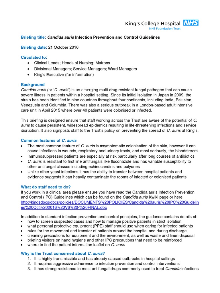 Candida Auris Prevention and Control | PDF | Infection | Candidiasis