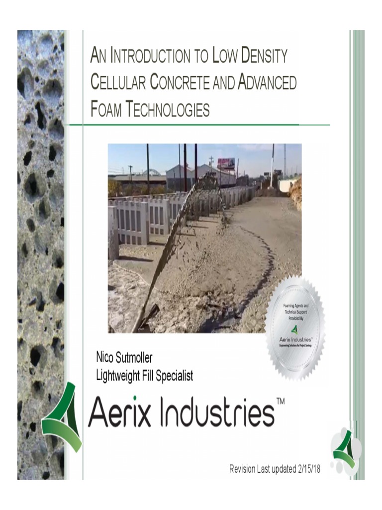 Low-Density Cellular Concrete Overview | PDF | Concrete | Foam