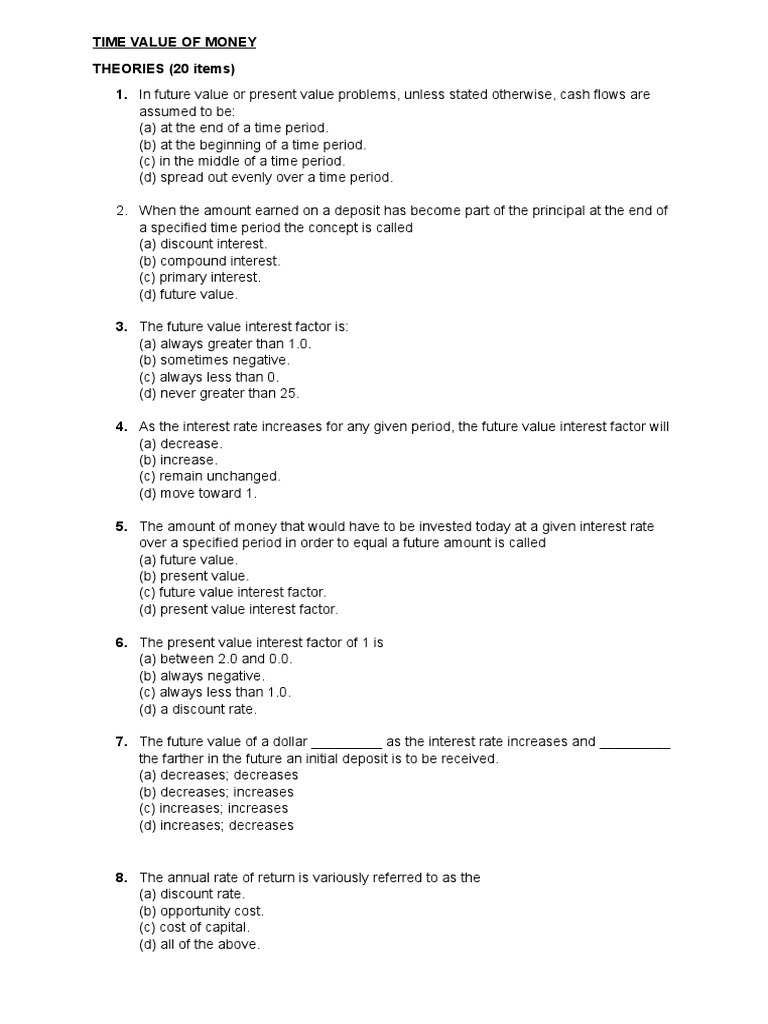 Time Value of Money Quiz - ANSWER KEY | PDF | Present Value | Interest