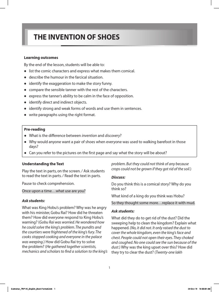 The Invention of Shoes: Learning Outcomes | PDF | Object (Grammar ...