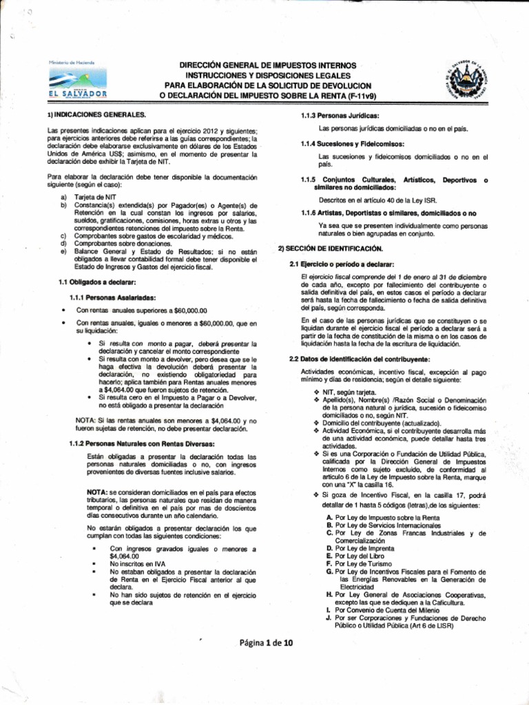 Instrucciones Formulario F11 El Salvador | PDF | Impuestos | Contabilidad