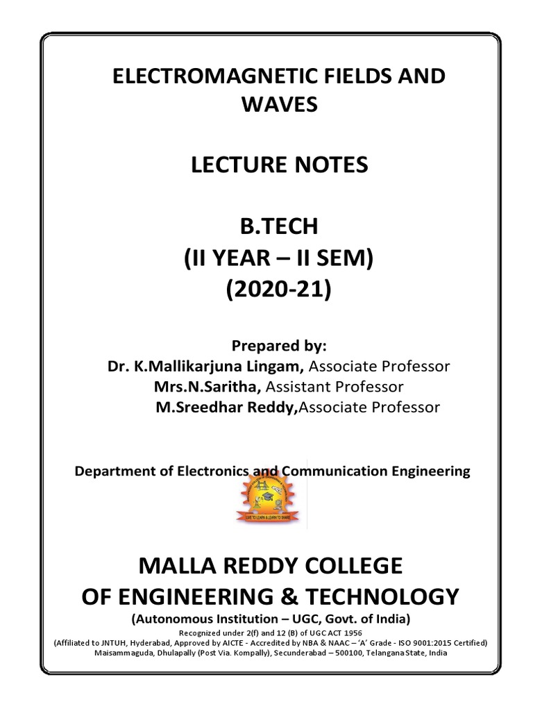 Electromagnetic Fields and Waves Notes | PDF | Electric Field ...