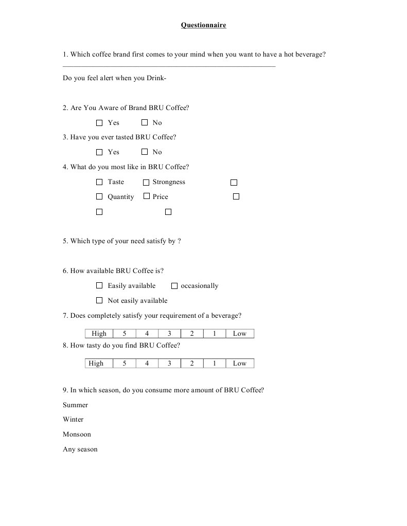 Bru Questionnaire