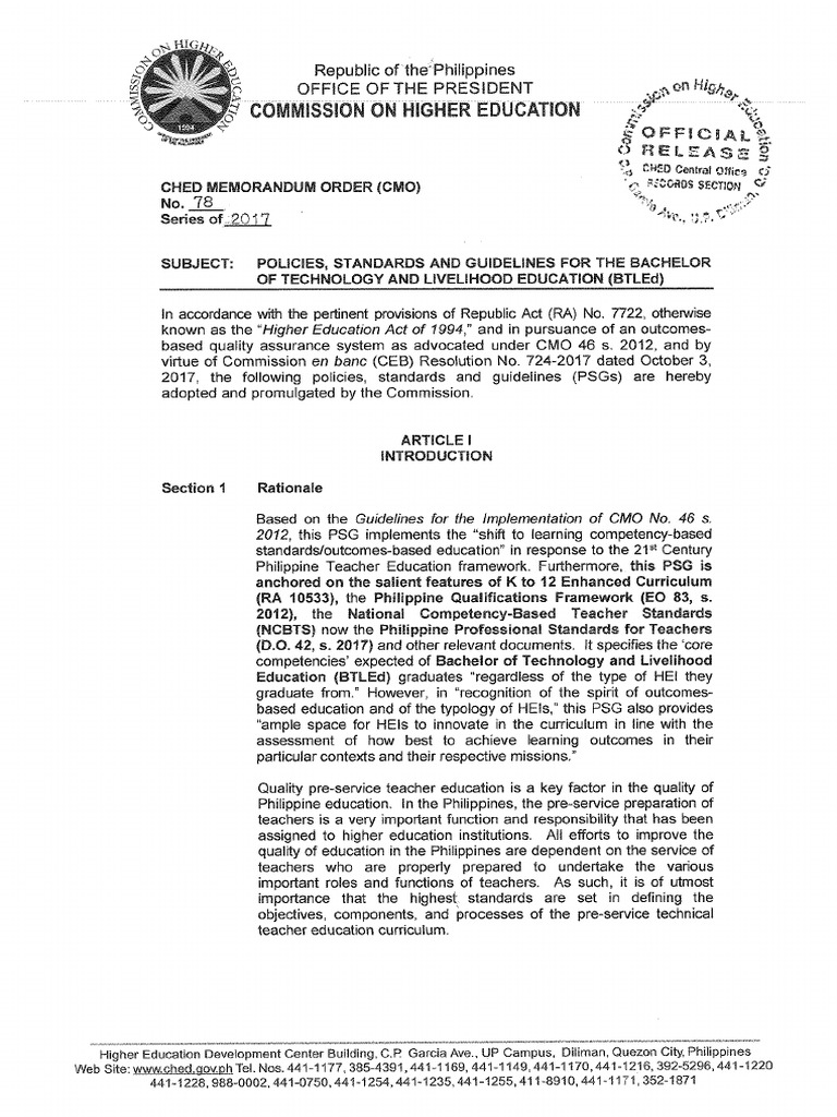 CMO No. 78 S. 2017 BTLEd | PDF