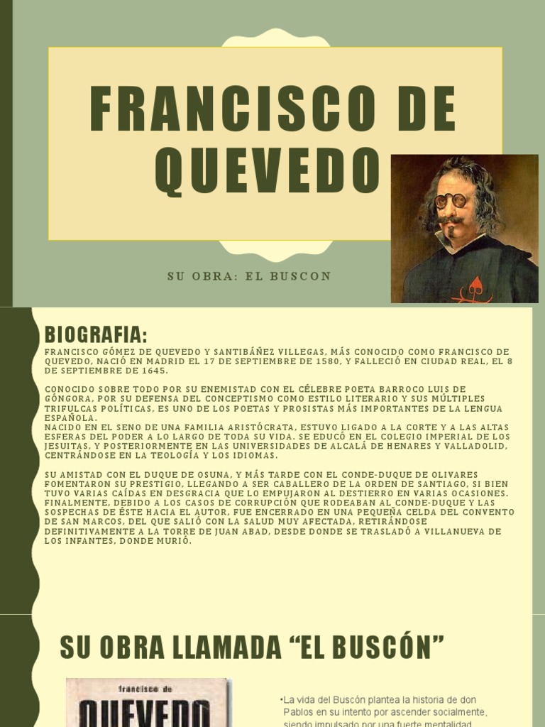 Biografía y obra de Francisco de Quevedo | PDF | Estudios de idiomas ...