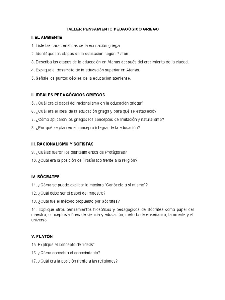 Carespin - Taller Pensamiento Pedagógico Griego | PDF