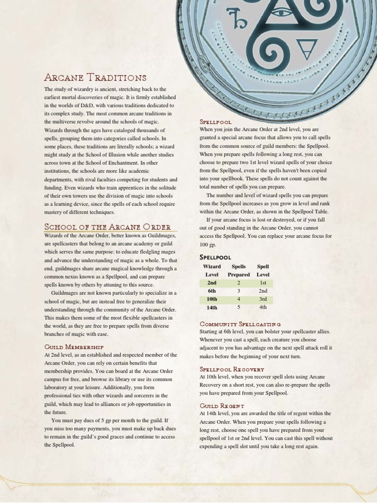 Arcane Traditions: School of The Arcane Order | PDF | Wizards Of The ...