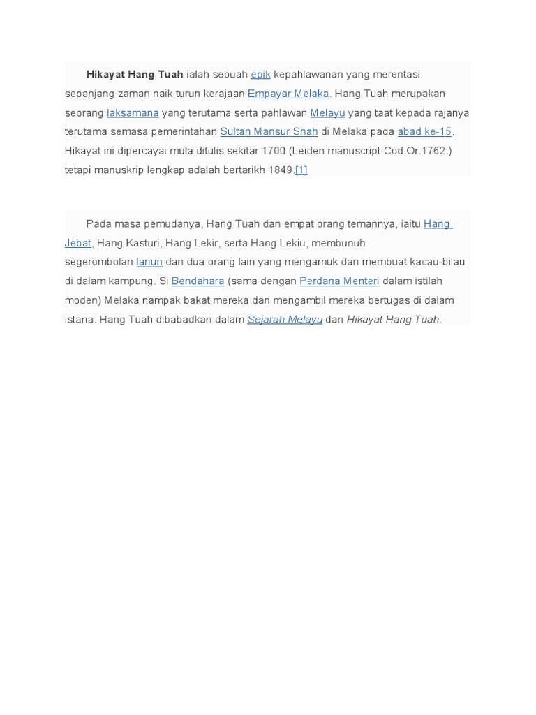 Hikayat Hang Tuah | PDF