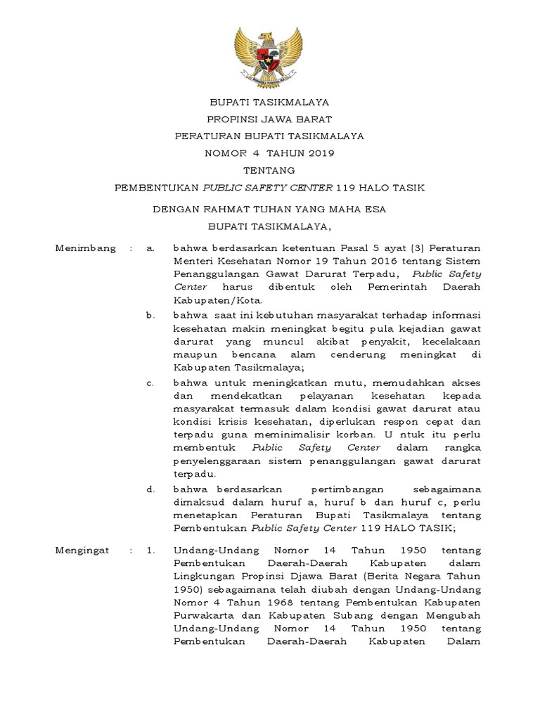 Perbup Nomor 4 Tahun 2019 | PDF