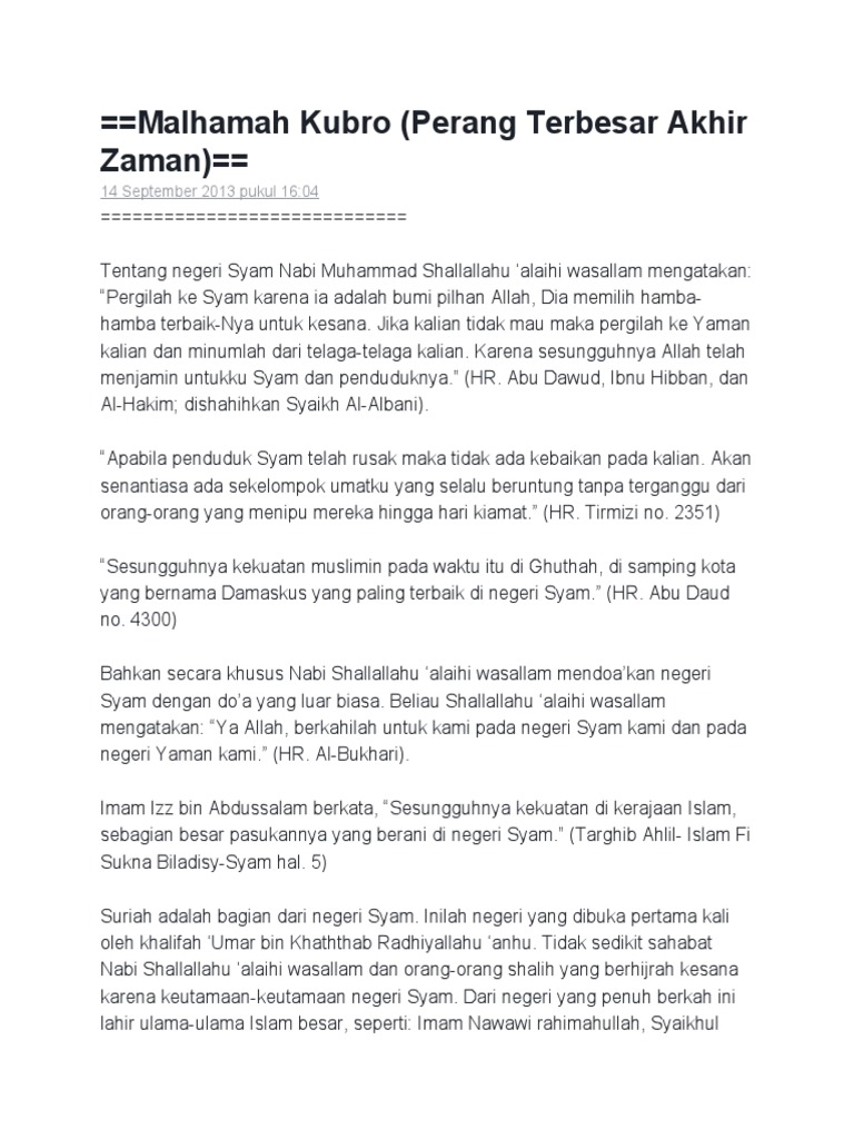 Malhamah Kubro: Perang Akhir Zaman Syam | PDF | Politik | Sejarah