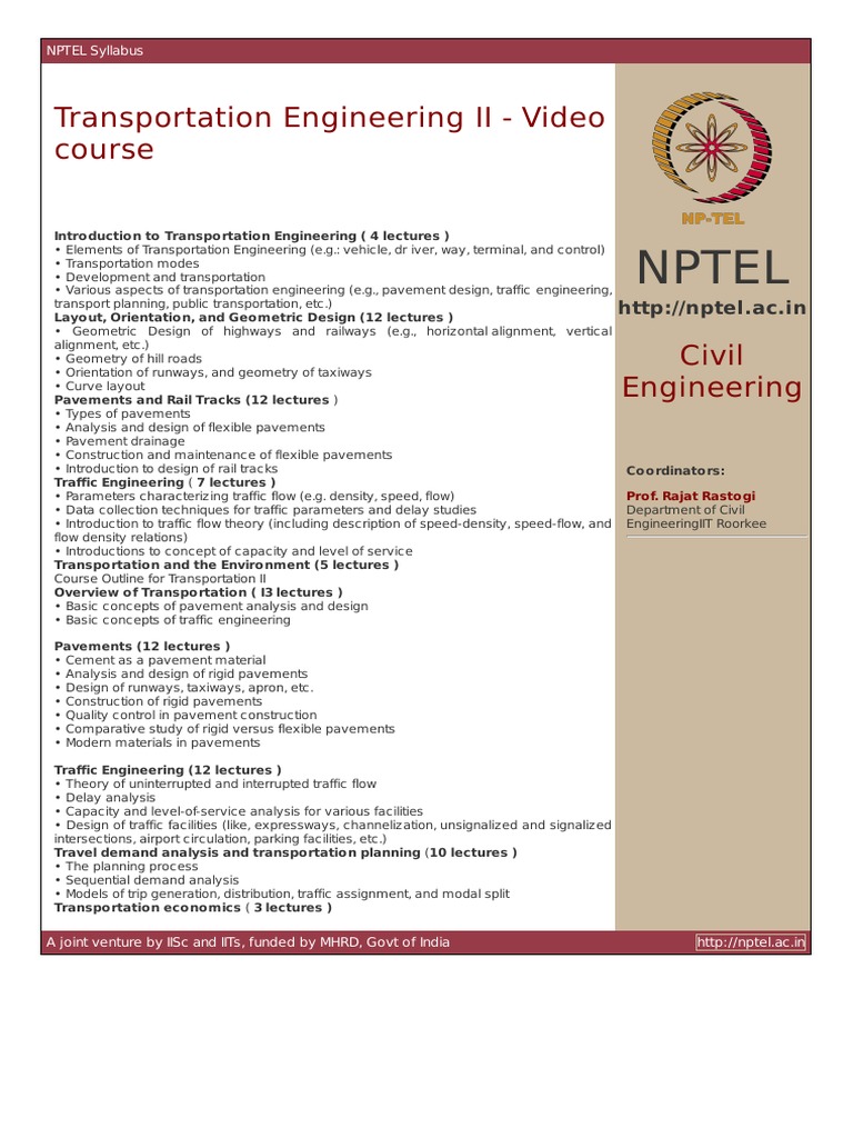 Nptel: Transportation Engineering II - Video Course | PDF | Transportation Engineering | Transport