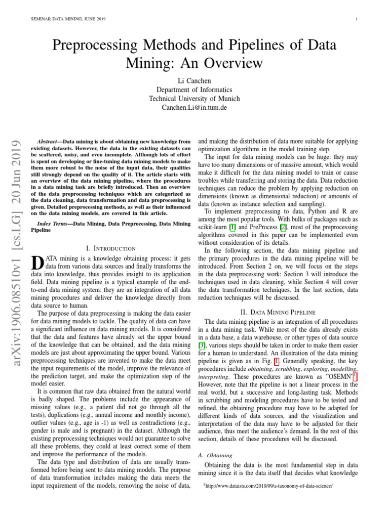 SEMINAR DATA MINING PREPROCESSING PIPELINES | PDF | Outlier | Principal Component Analysis