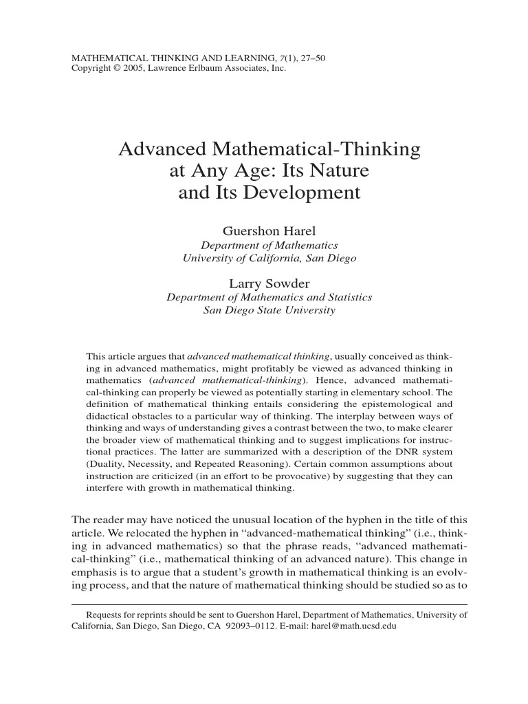 Advanced Mathematical Thinking at Any Age | PDF | Mathematical Proof | Epistemology