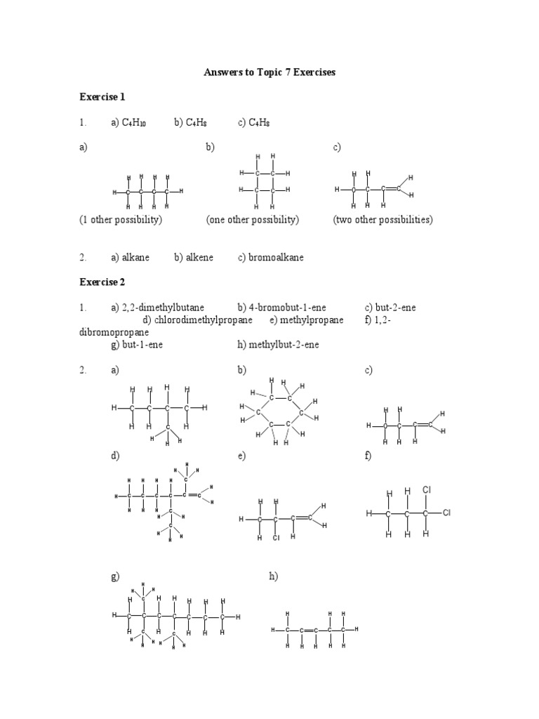 Answers To Topic 7 Exercises Exercise 1: H H C H C H H C C H | PDF | Cracking (Chemistry ...