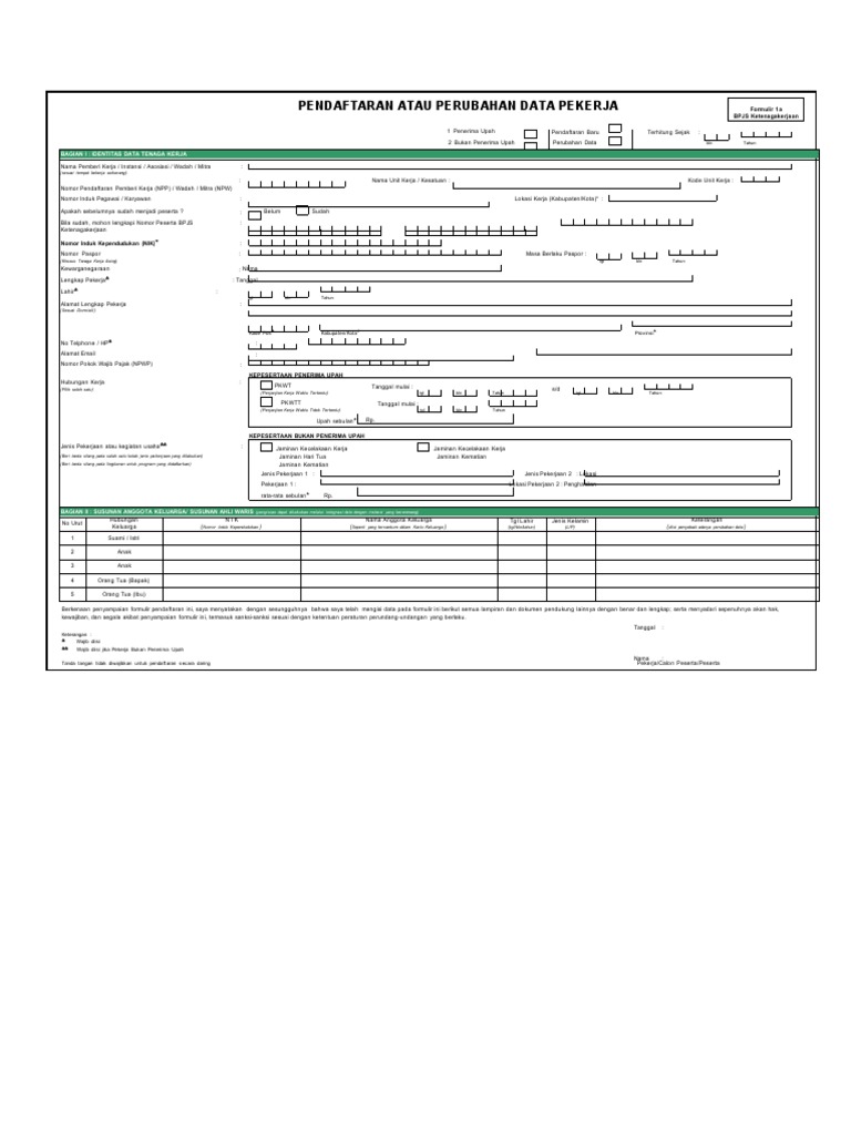 Panduan Pengisian Formulir BPJS Ketenagakerjaan | PDF