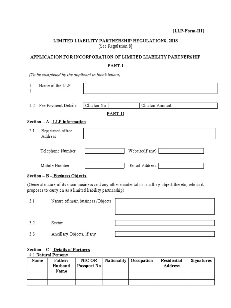 LLP Form III Application For Incorporation of LLP | PDF | Law | Limited ...