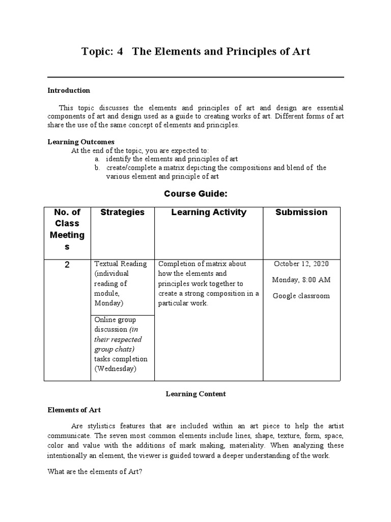 Elements and Principles of Art Matrix | PDF | Composition (Visual Arts ...
