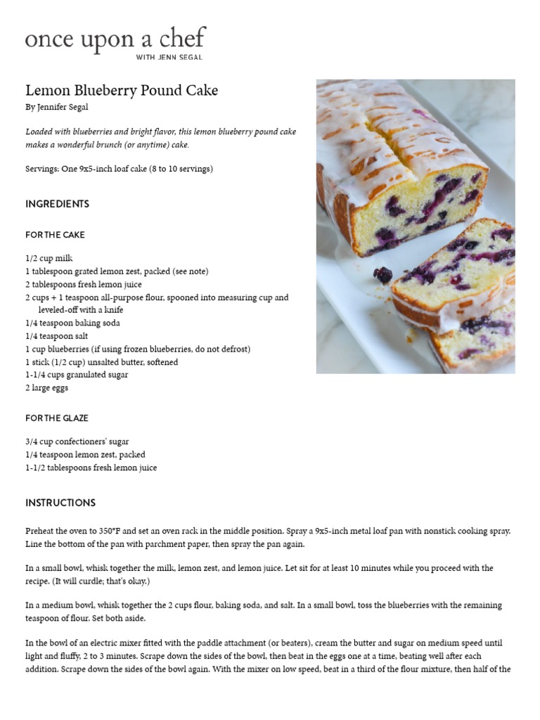 Lemon Blueberry Pound Cake - Once Upon A Chef | PDF | Cakes | Teaspoon