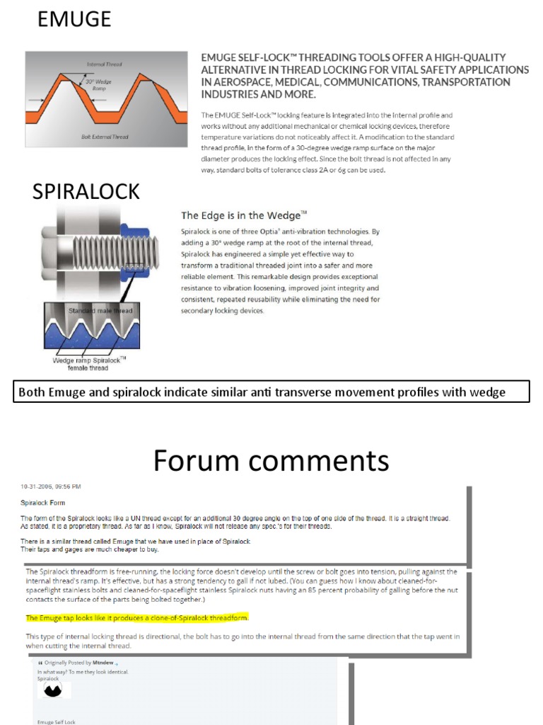 Emuge Vs Spiralock | PDF