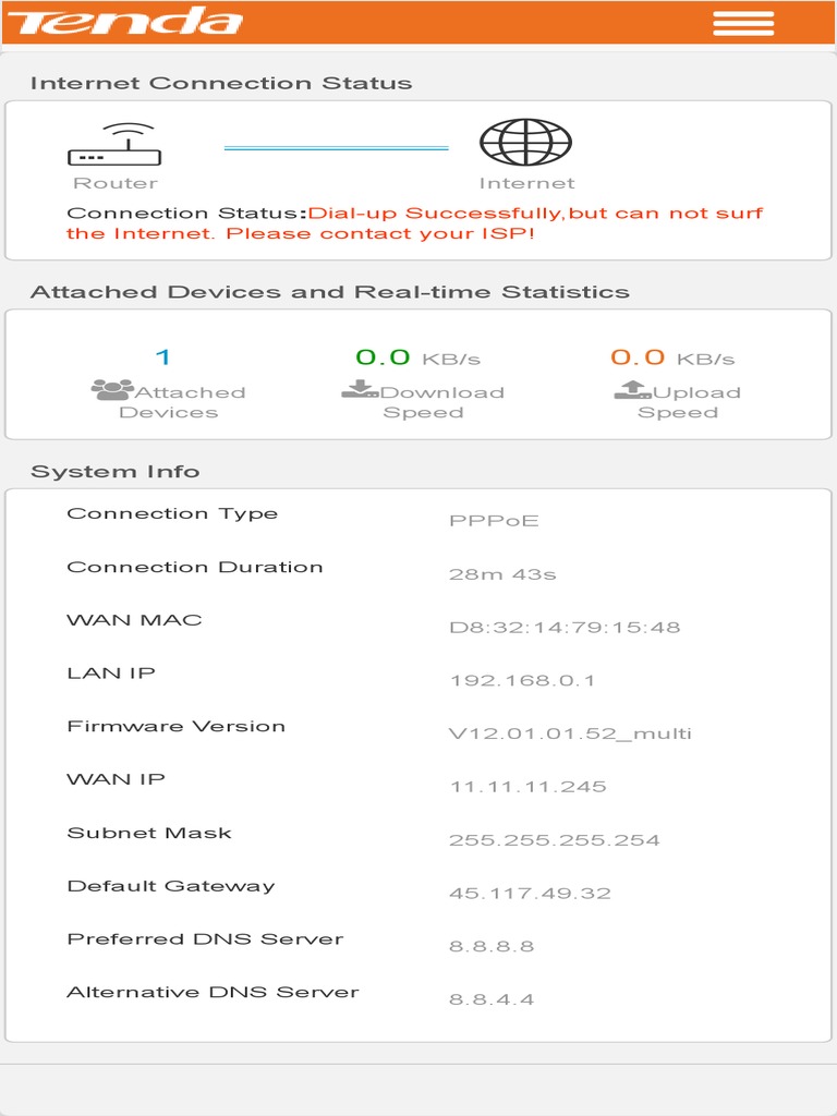 Tenda Router Connection Status Report | PDF
