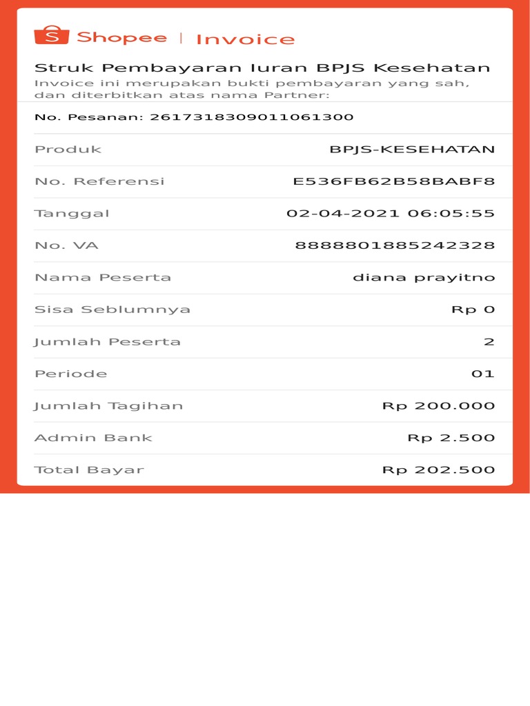 Invoice: Struk Pembayaran Iuran BPJS Kesehatan | PDF