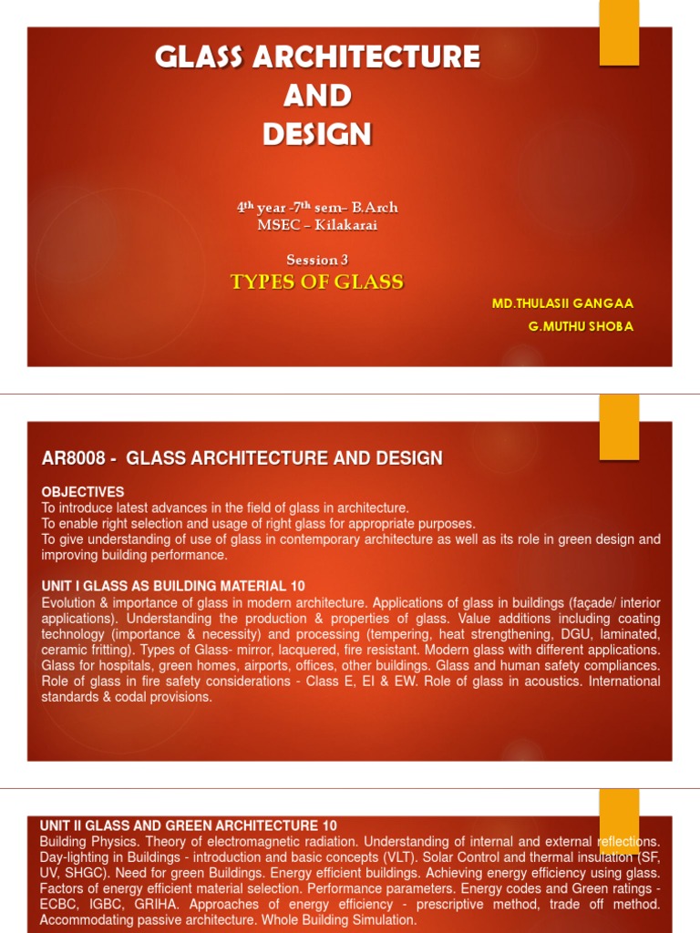 Glass Architecture - Unit 1 - Types of Glass | PDF | Casting | Glasses