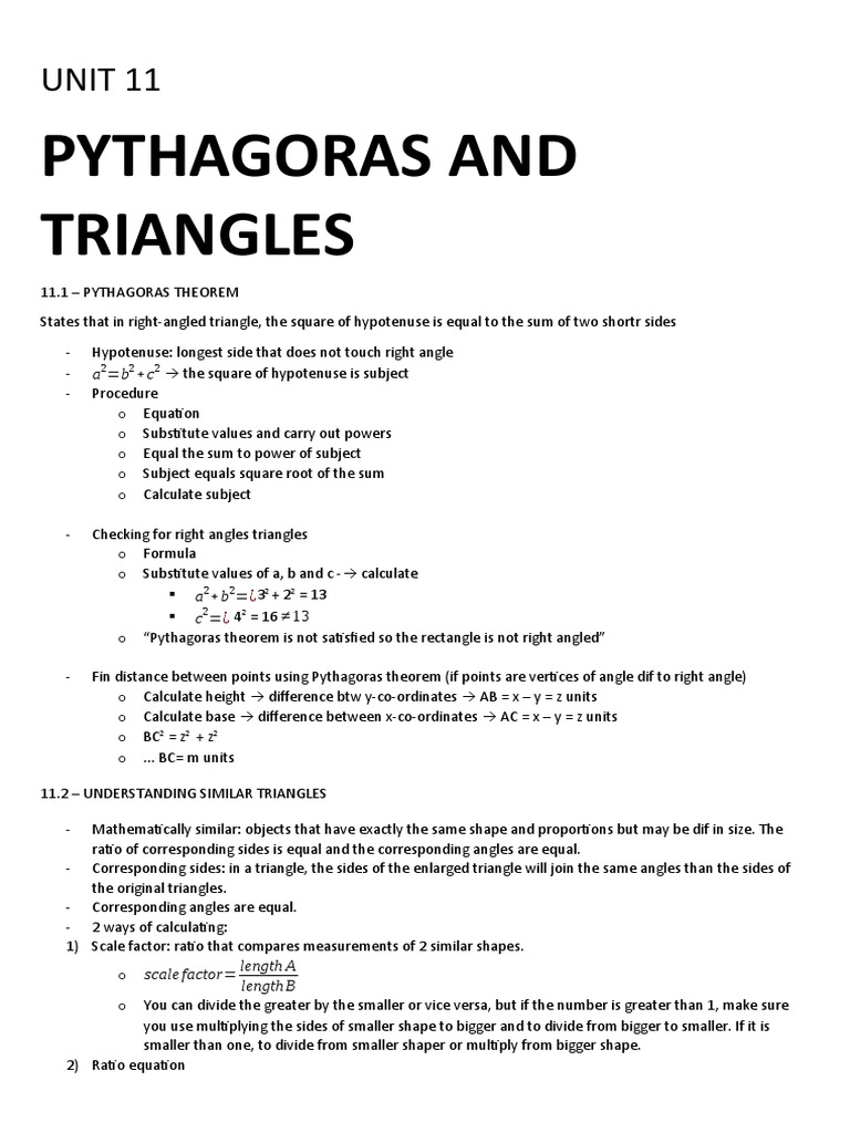 Unit 11 - Pythagoras and Similarity | PDF | Triangle | Area