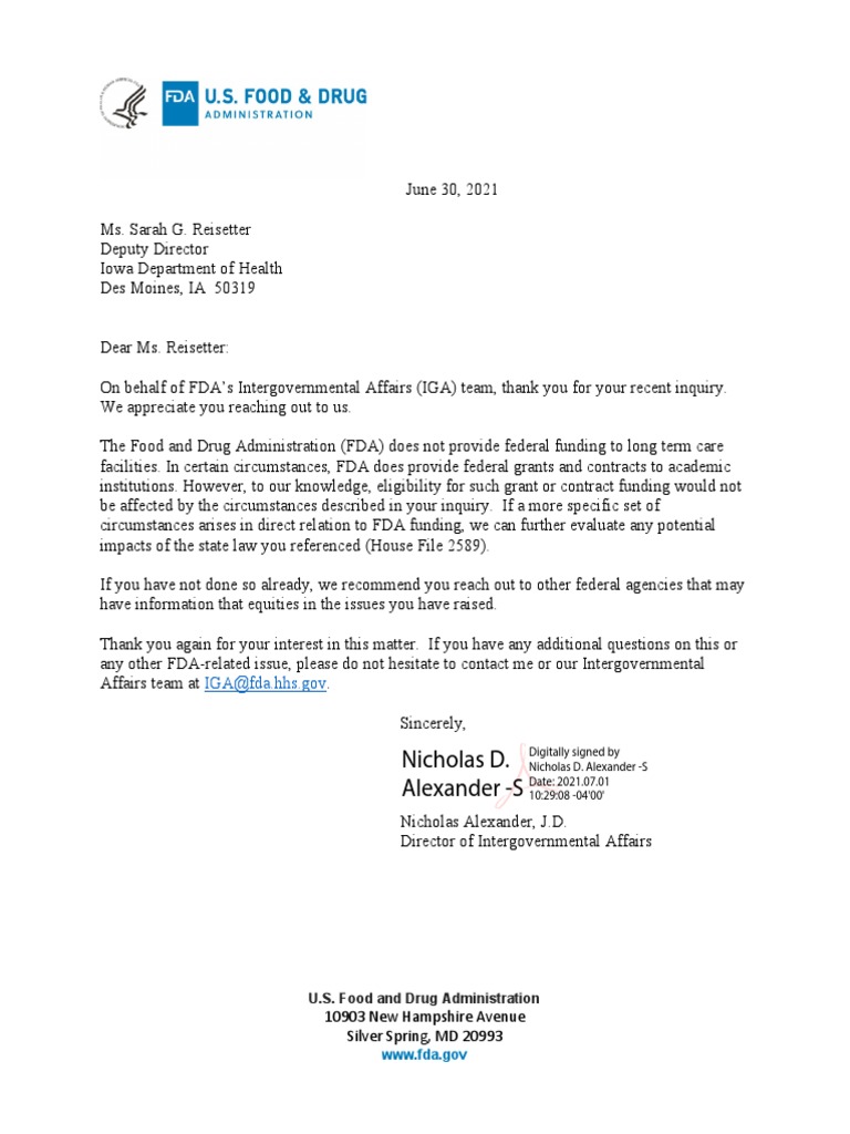 FDA Iowa Doh 2021 June 30 | PDF | Law