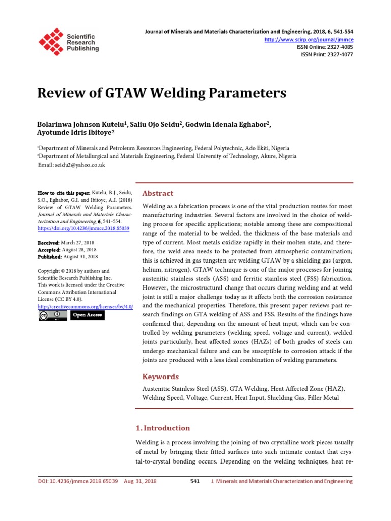 Review of GTAW Welding Parameters | PDF | Construction | Welding