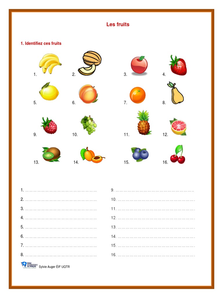 Exercices sur les Fruits et Légumes | PDF | Orange) | Ingrédients ...