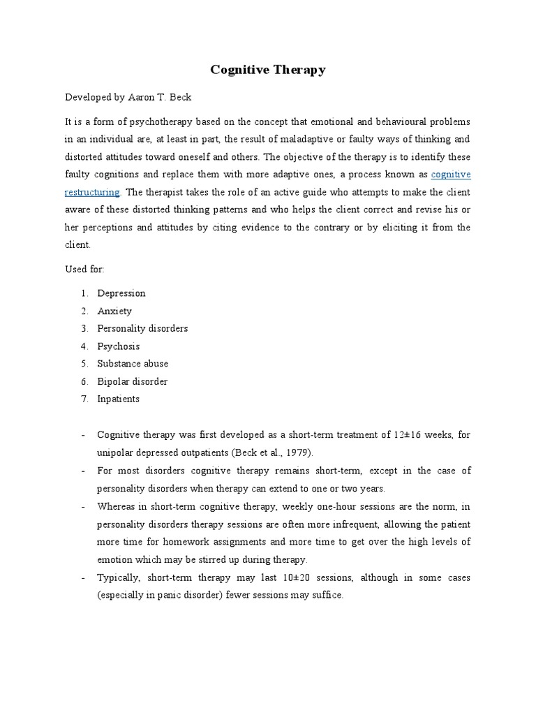 Cognitive Therapy | PDF | Psychotherapy | Cognitive Therapy