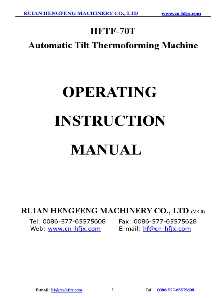 Operate HFTF-70T Thermoforming Machine | PDF | Switch | Machines
