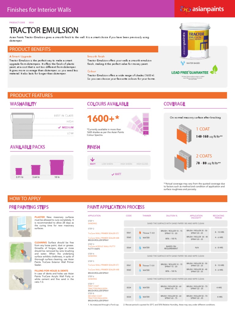Tractor Emulsion: Product Benefits | PDF | Paint | Masonry