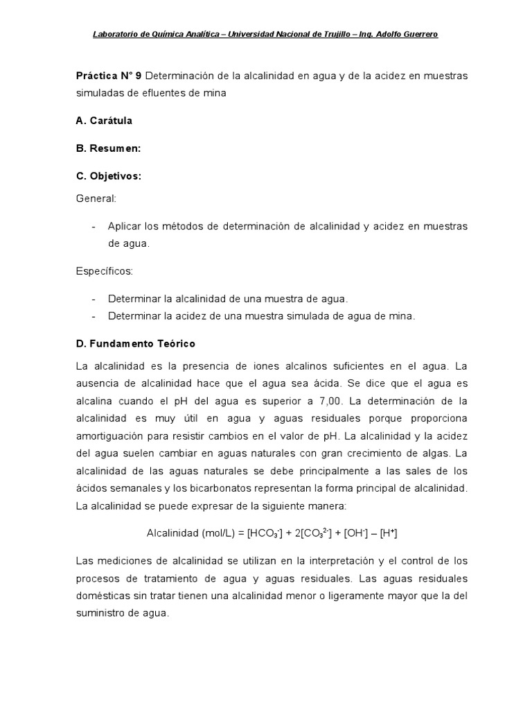 Práctica 9 Determinación de La Alcalinidad Del Agua | PDF