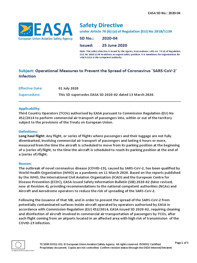 Safety Directive: SD No.: 2020-04 Issued: 25 June 2020 | Download Free ...