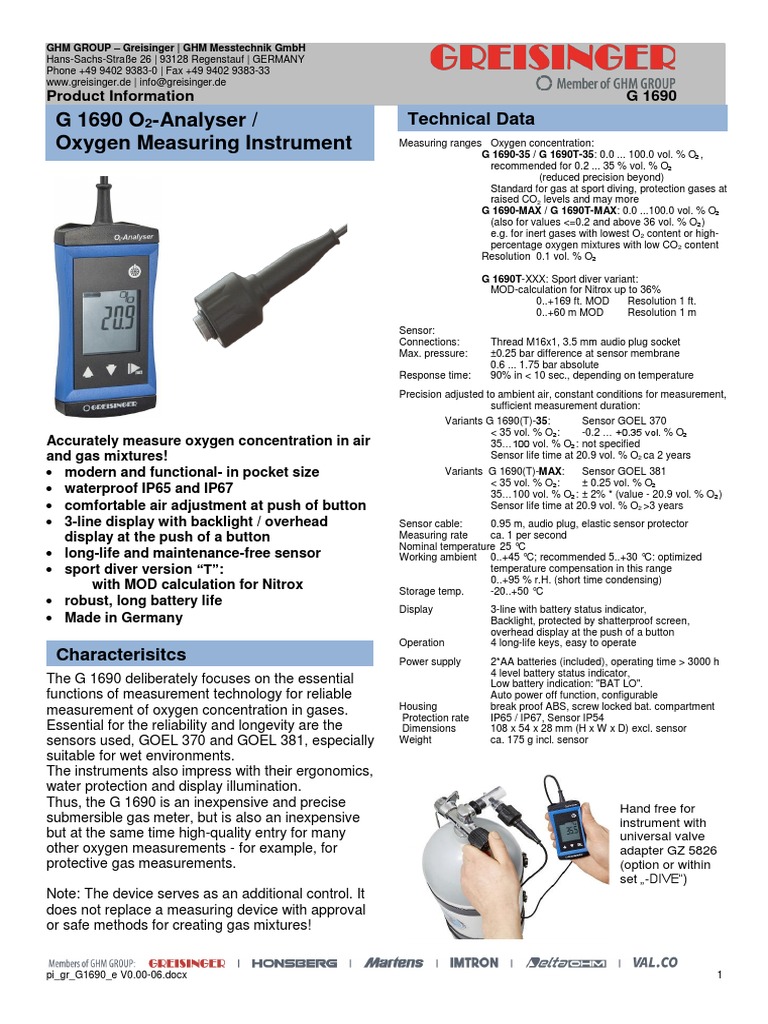 G 1690 O - Analyser / Oxygen Measuring Instrument: Technical Data | PDF ...