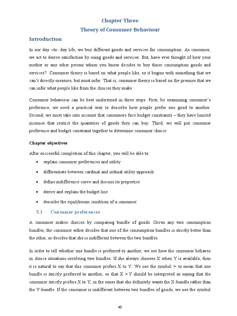Chapter Three Theory of Consumer Behaviour | PDF | Utility | Production ...