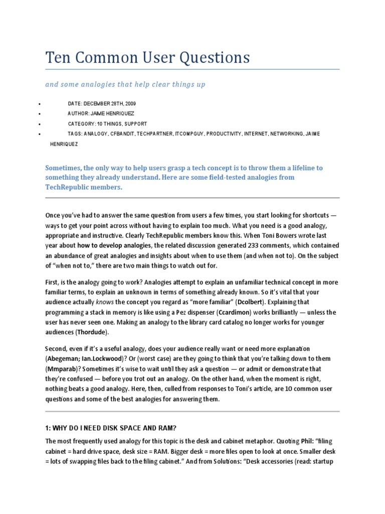 10 Common Computer User Questions | PDF | Computing | Computer Network