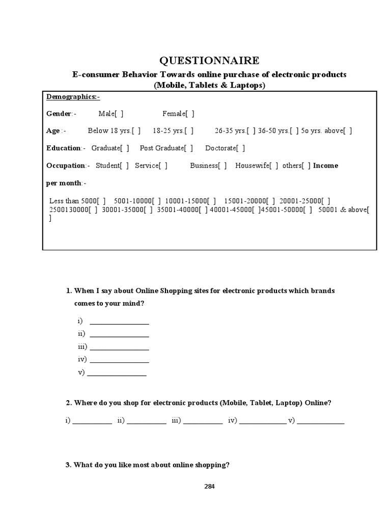Questionnaire Sample | PDF | Online Shopping | Retail